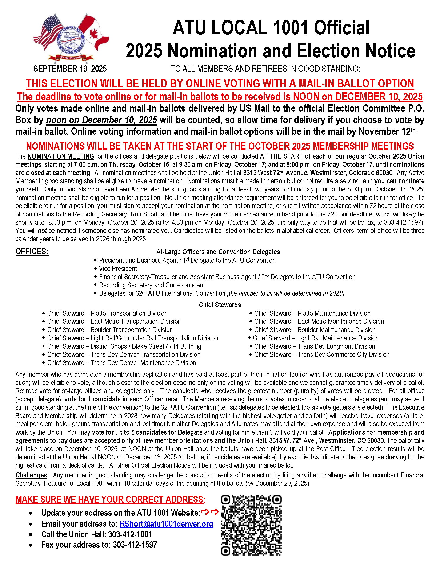 ATU Local 1001 | BULLETINS